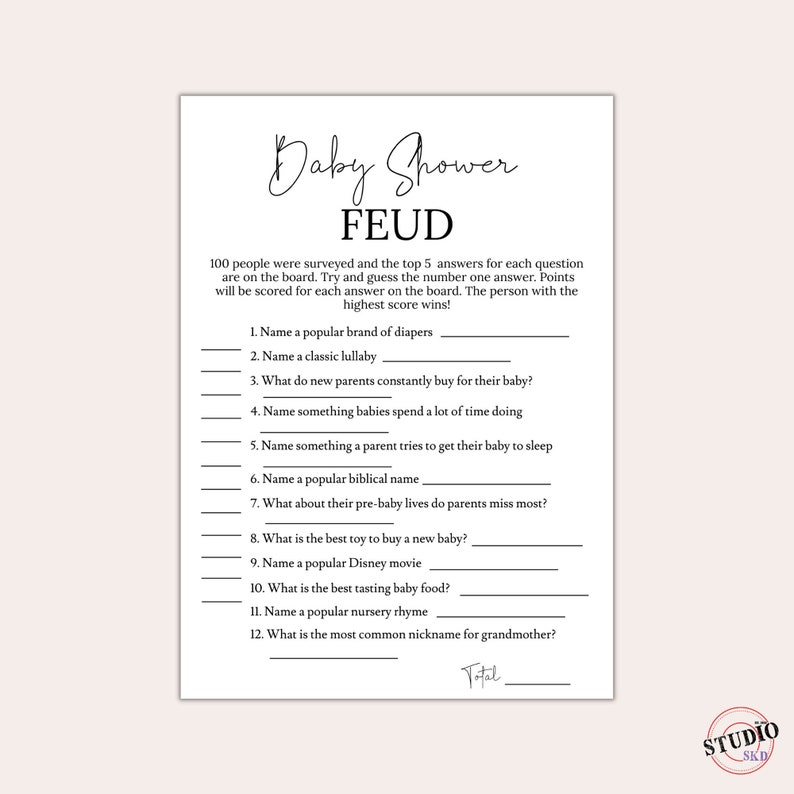 Baby Shower Feud Guess the Top Five Answers on the Board - Etsy