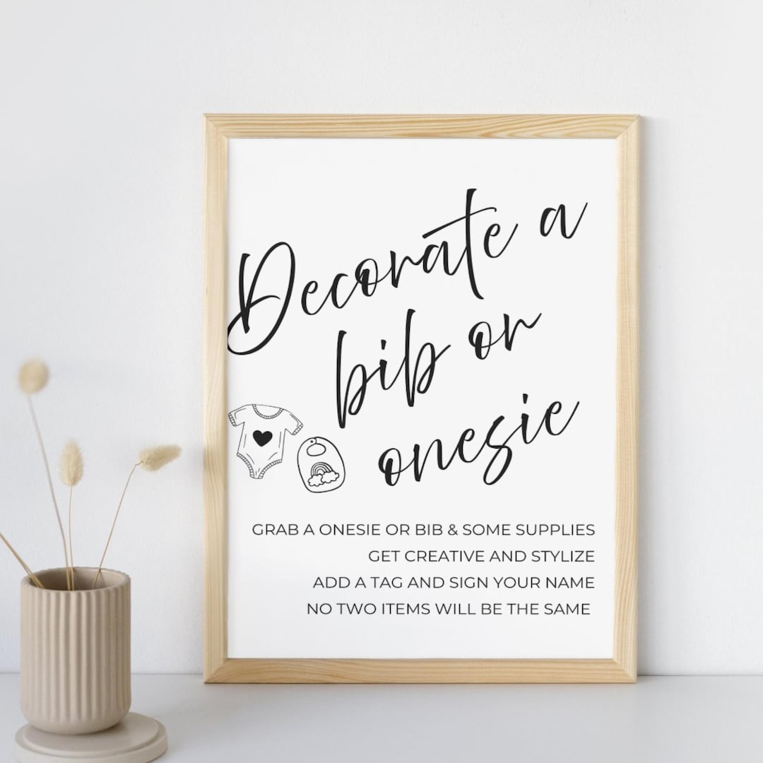 Decorate A Bib or Onesie Baby Shower Activity Sign, Onesie Station Sign ...