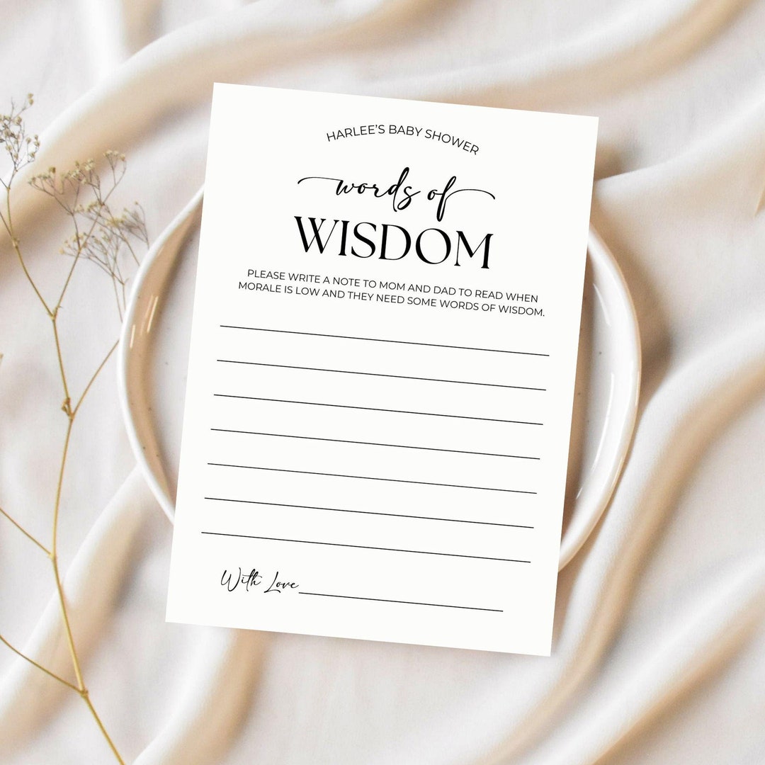 Words of Wisdom Baby Shower Activity Card, Encouraging Words for ...