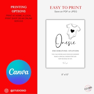 Onesie Station Sign, Decorate a Onesie Baby Shower Activity, Onesie ...