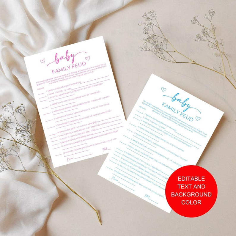 Baby Shower Family Feud, Printable Trivia Game, Editable Canva Template ...