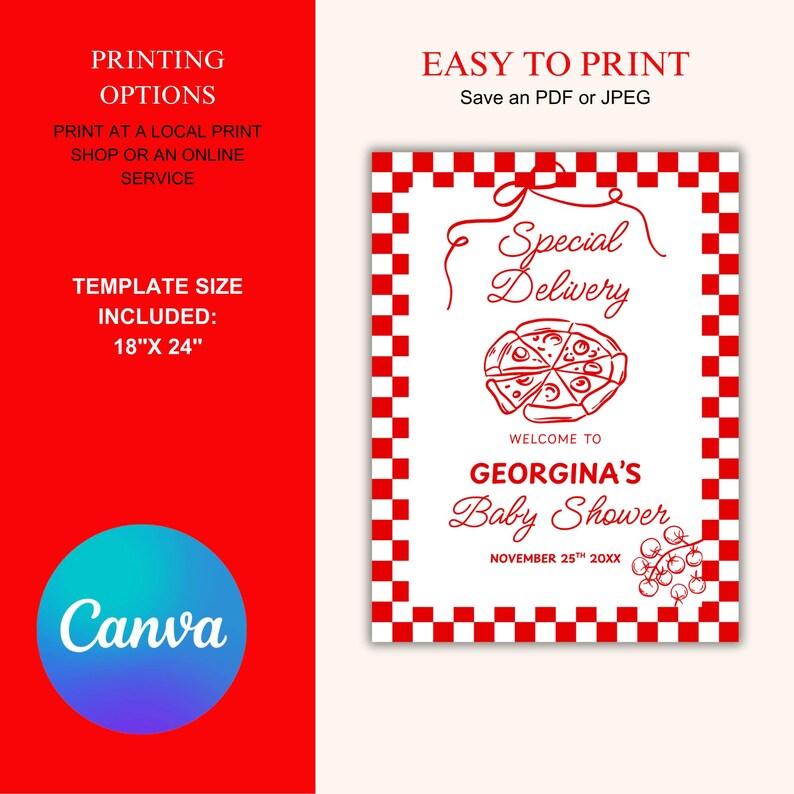 Editable Special Delivery Baby Shower Welcome Sign, Hand Drawn Italian ...