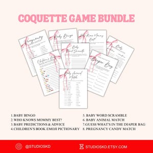 Pink Bow Baby Shower Games Bundle Coquette Baby Shower, 8 Editable ...
