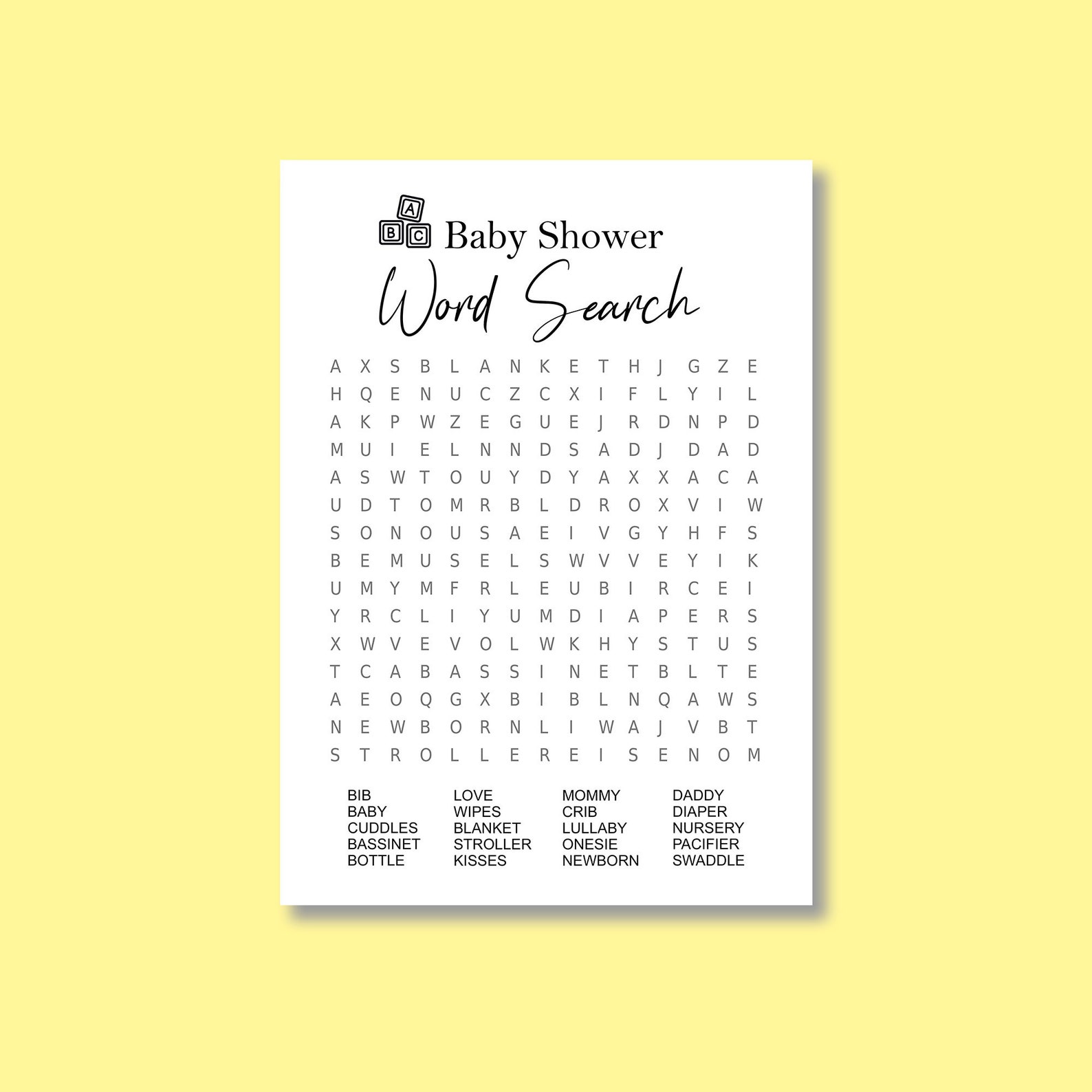 Baby Shower Word Search Game Baby Shower Fun Digital - Etsy