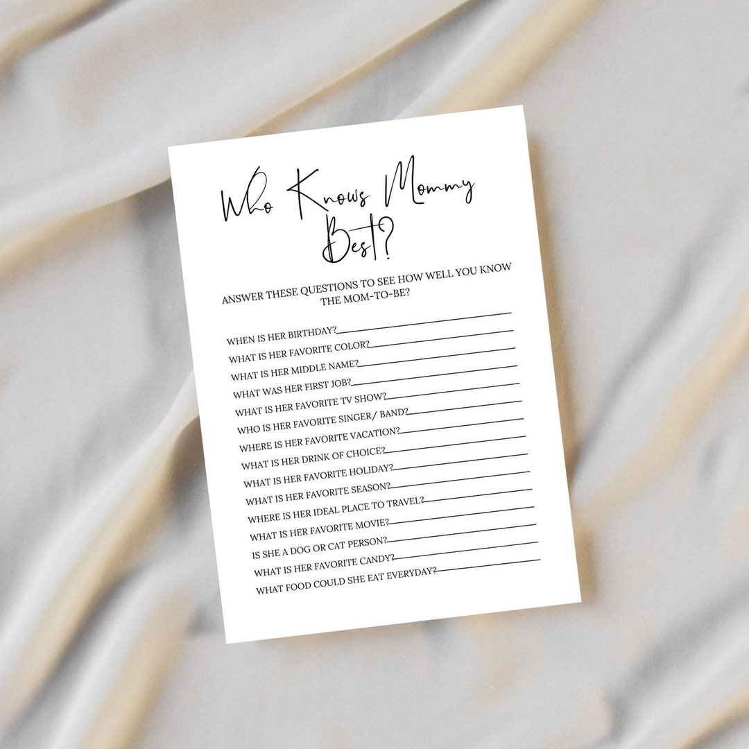 Who Knows Mommy Best Game, Baby Shower Game, Questions About the Mom-to ...