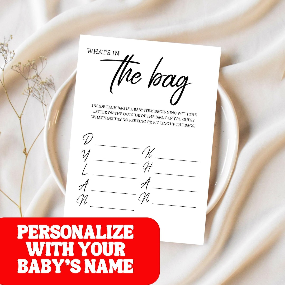 Personalized What's in the Bag Baby Shower Game, Baby Items Guessing ...