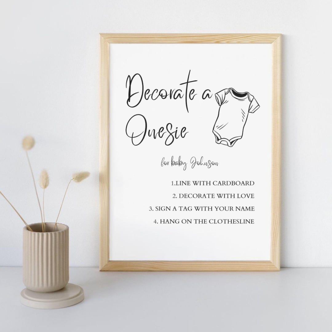 Onesie Station Instructions, Decorate a Onesie Baby Shower Sign, Design ...