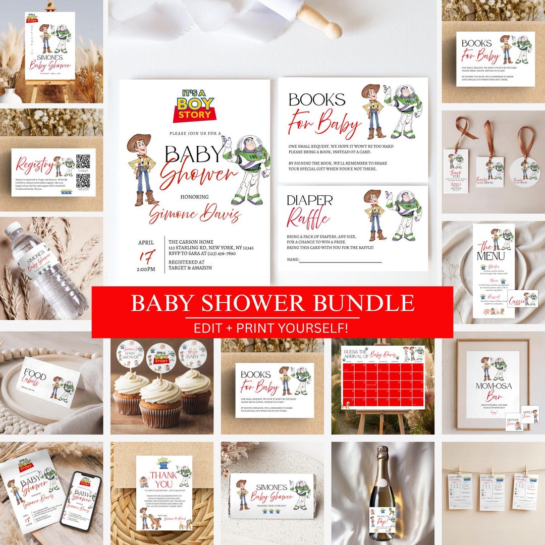 It's A Boy Story Baby Shower Bundle, Boy Story Toy Story Baby Shower ...