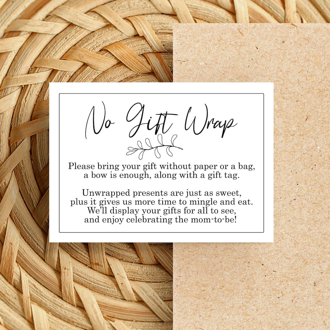 No Gift Wrap Request Baby Shower Card, Display Shower, Digital Download ...