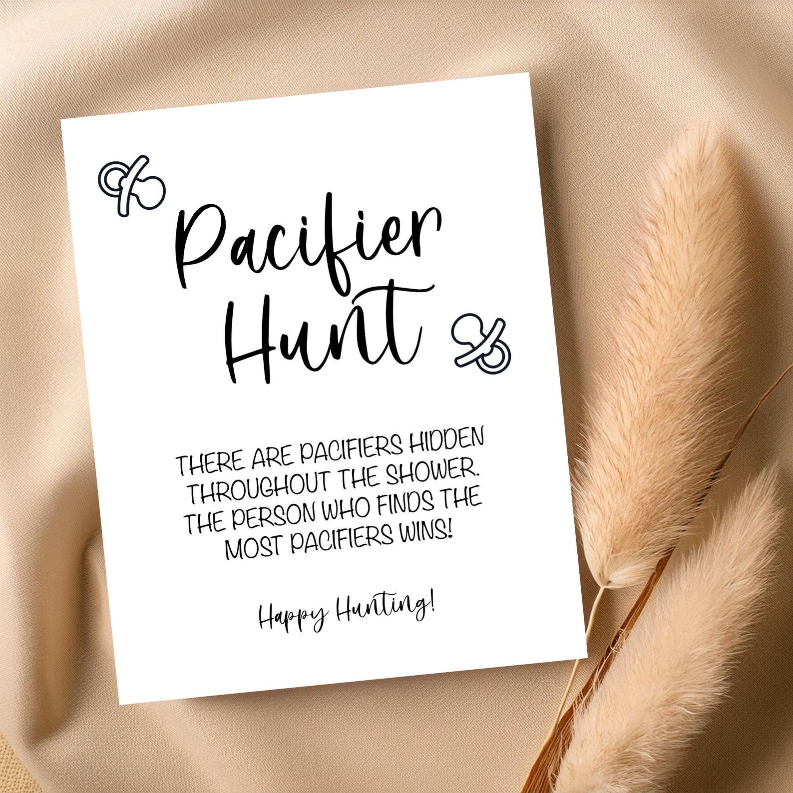 Pacifier Hunt Baby Shower Game Sign, Find the Most Pacifiers, Hunting ...