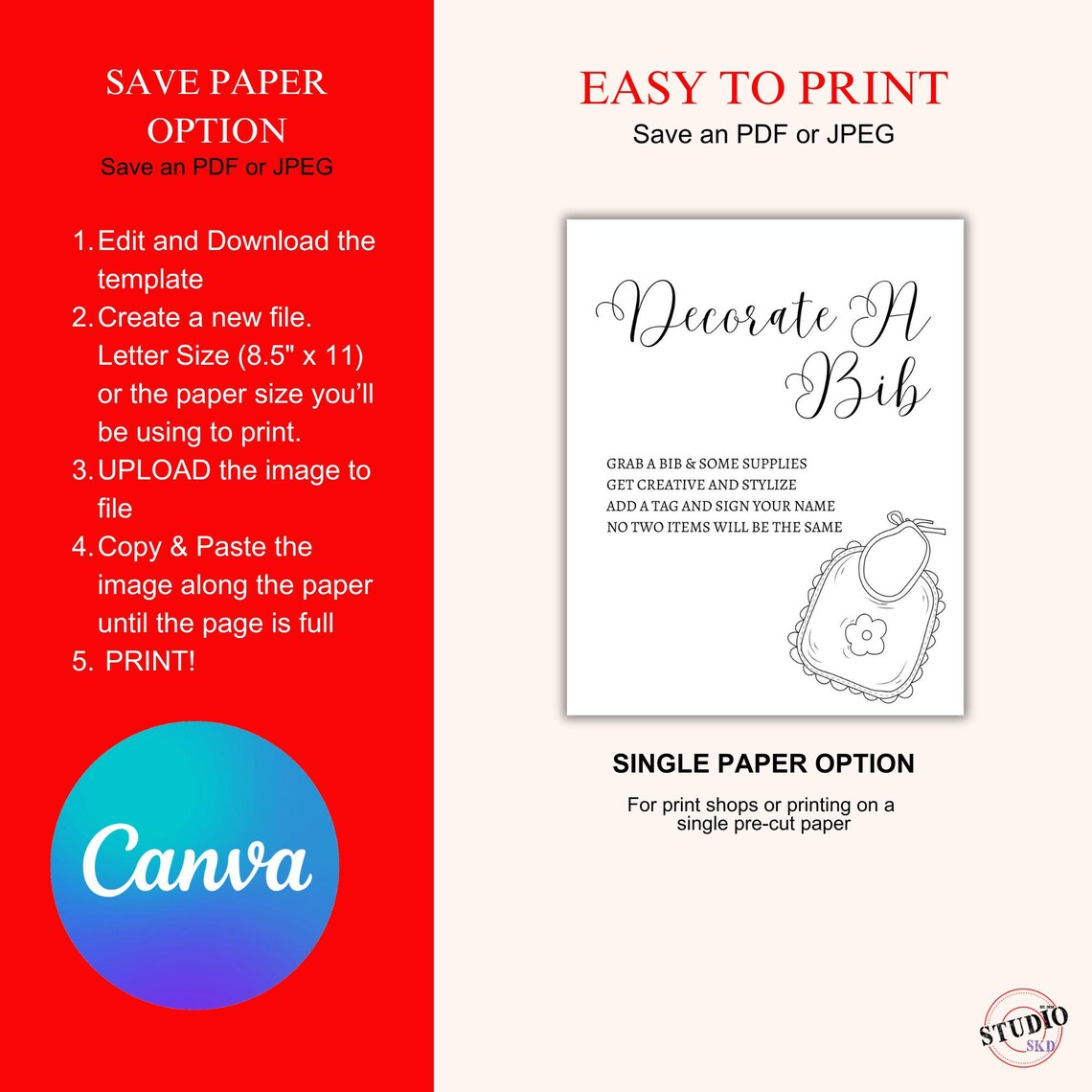 Decorate A Bib Station Baby Shower Sign, Baby Shower Bib Making Station ...
