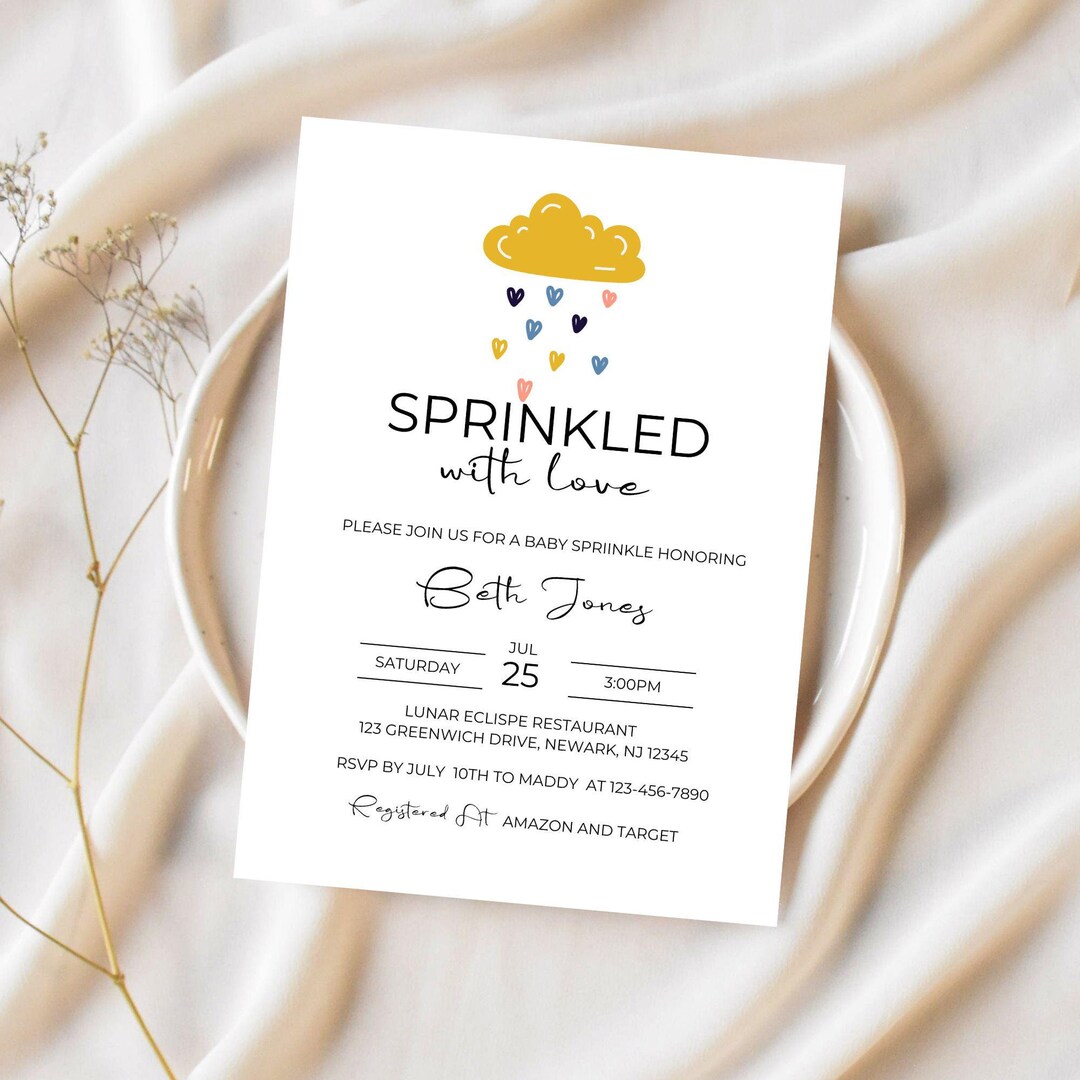 Baby Sprinkle Invitation, Sprinkled With Love Rain Cloud Baby Shower ...