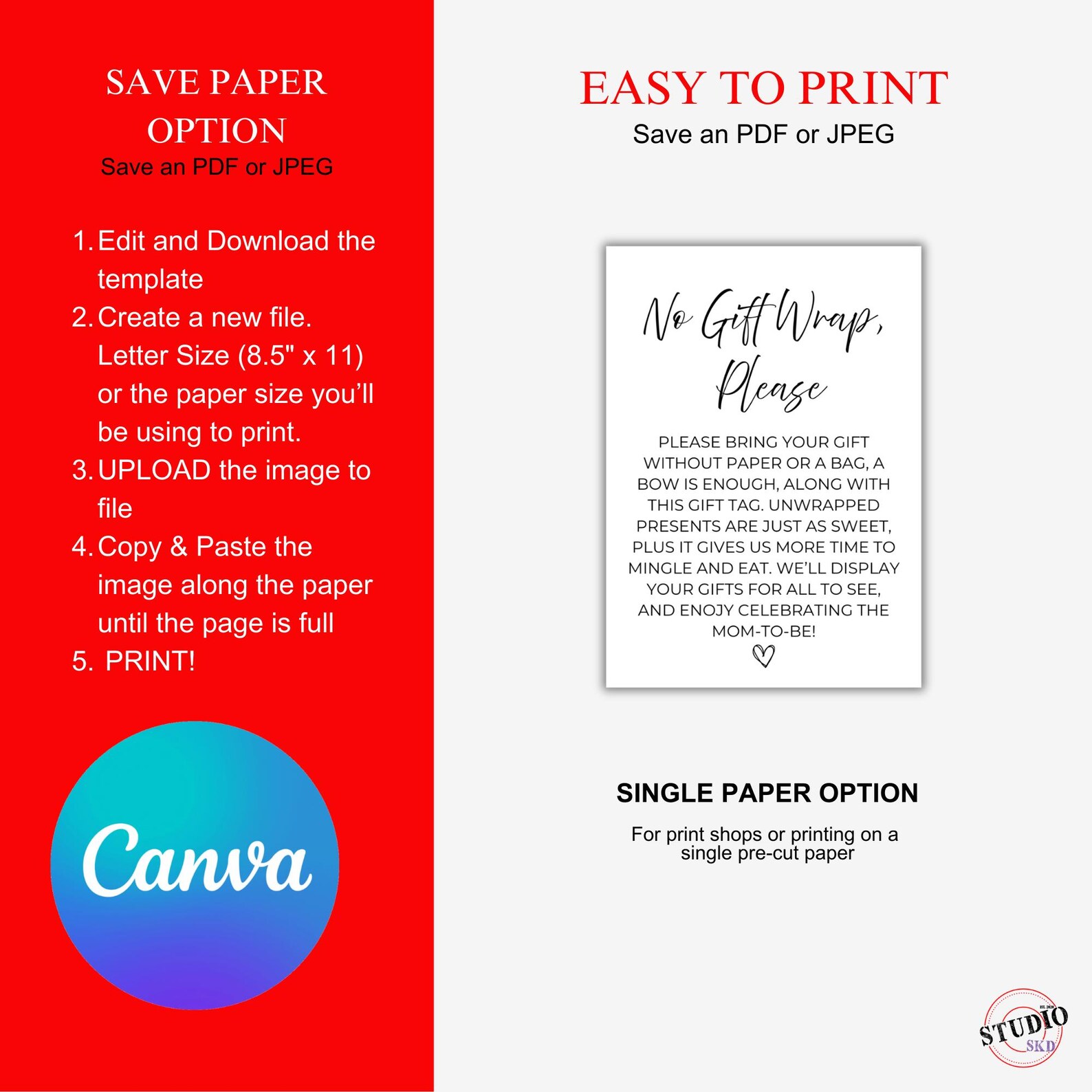 No Gift Wrap Request Baby Shower Card, Gifts for Baby, Editable Canva ...