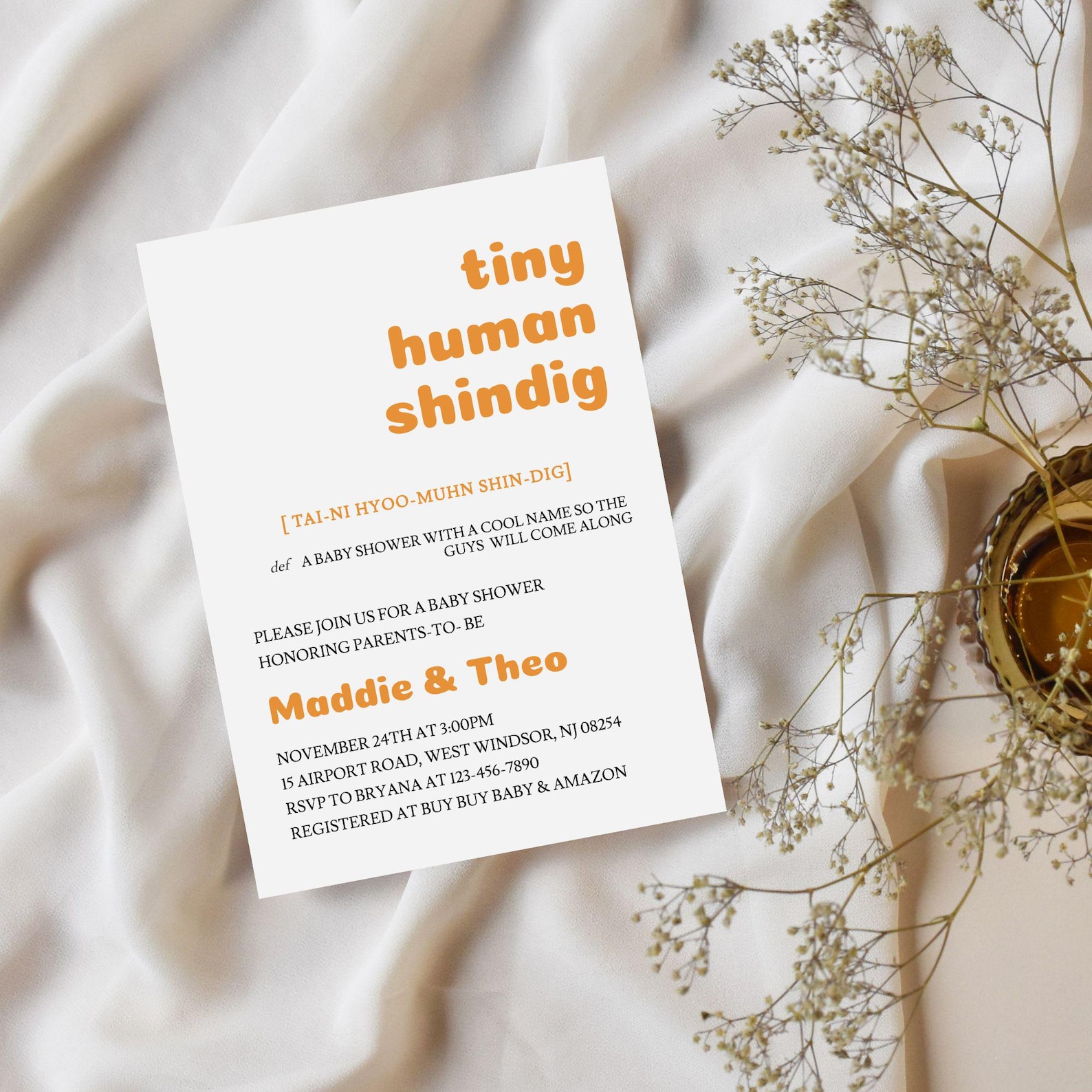 Tiny Human Shindig Invitation, Modern Baby Shower Invitation, Jack and ...