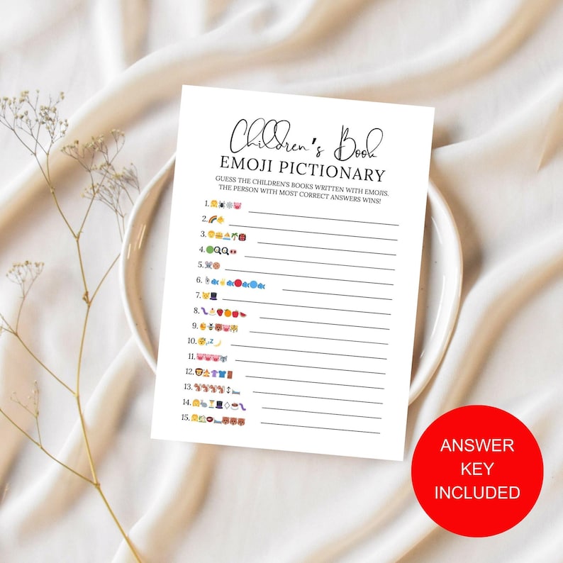 Children's Book Emoji Pictionary Game, Emoji Baby Shower Game Children ...