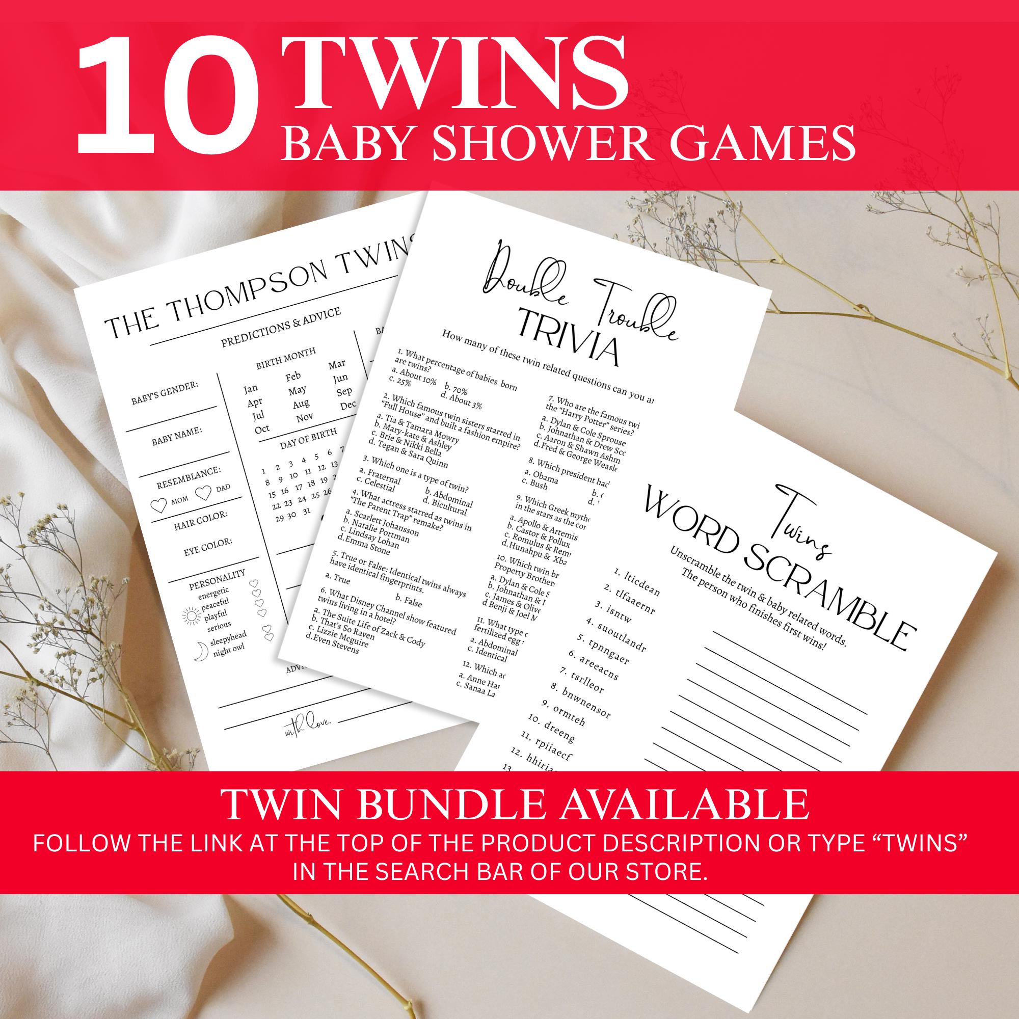 Twins Baby Shower Games, Double Trouble Trivia Game, Twin Baby Shower ...