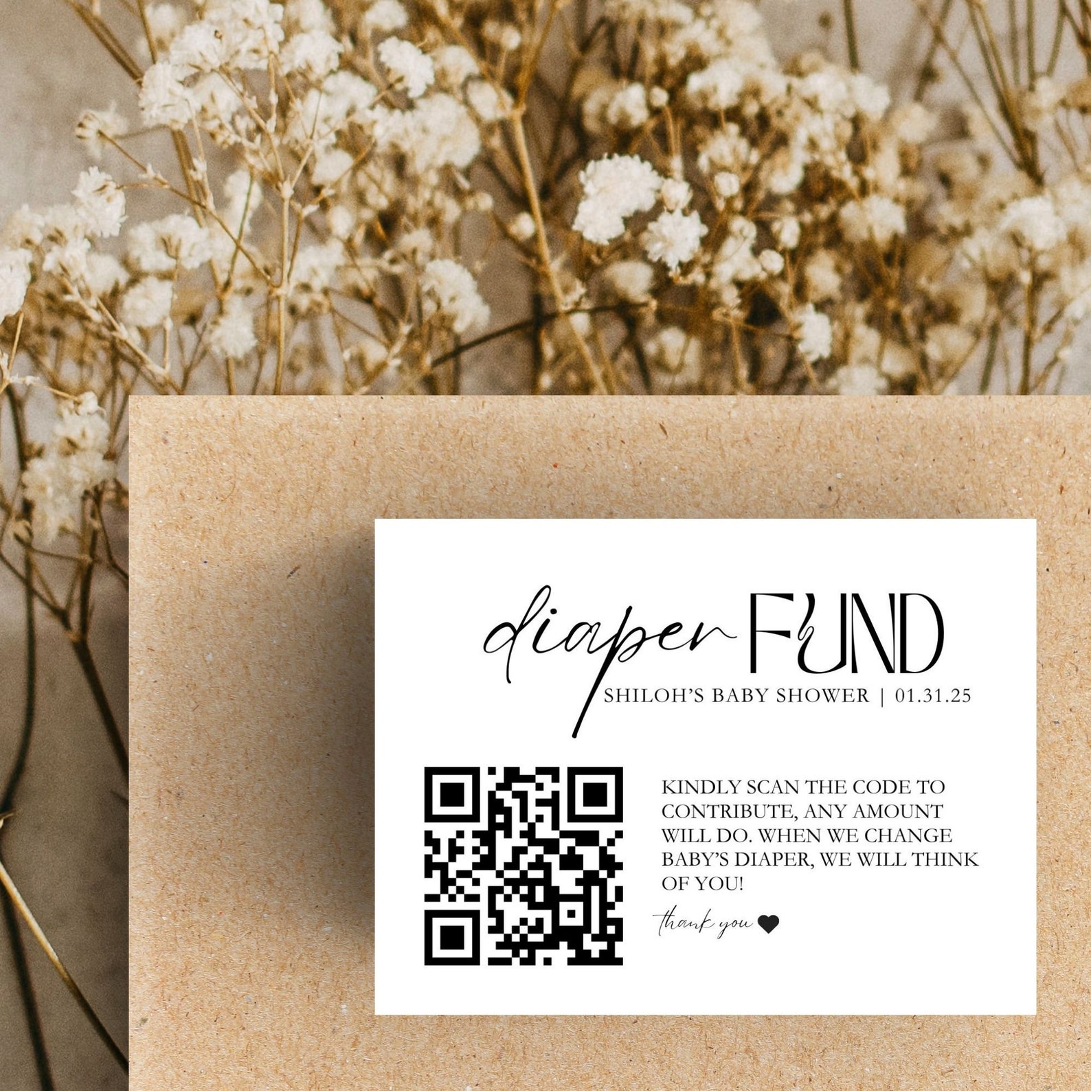 Diaper Fund Card With QR Codes, Baby Shower Card, Donations for Diapers ...