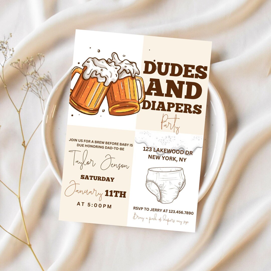 Baby Shower for Dad, Dudes and Diapers Invitation, Editable Canva ...