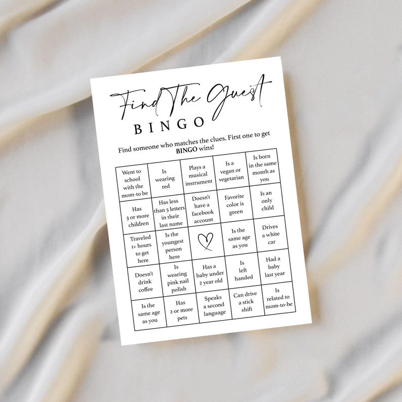 Find the Guest Bingo Baby Shower Game, Mix and Mingle Bingo, Ice ...