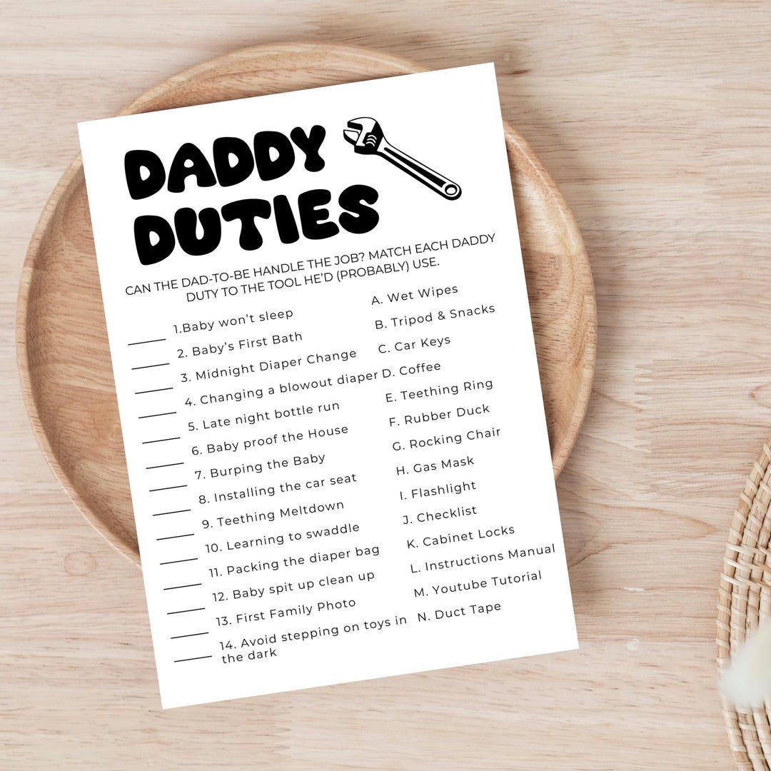 Daddy Duties Baby Shower Game, Dad Tools Baby Shower Matching Game, Dad ...