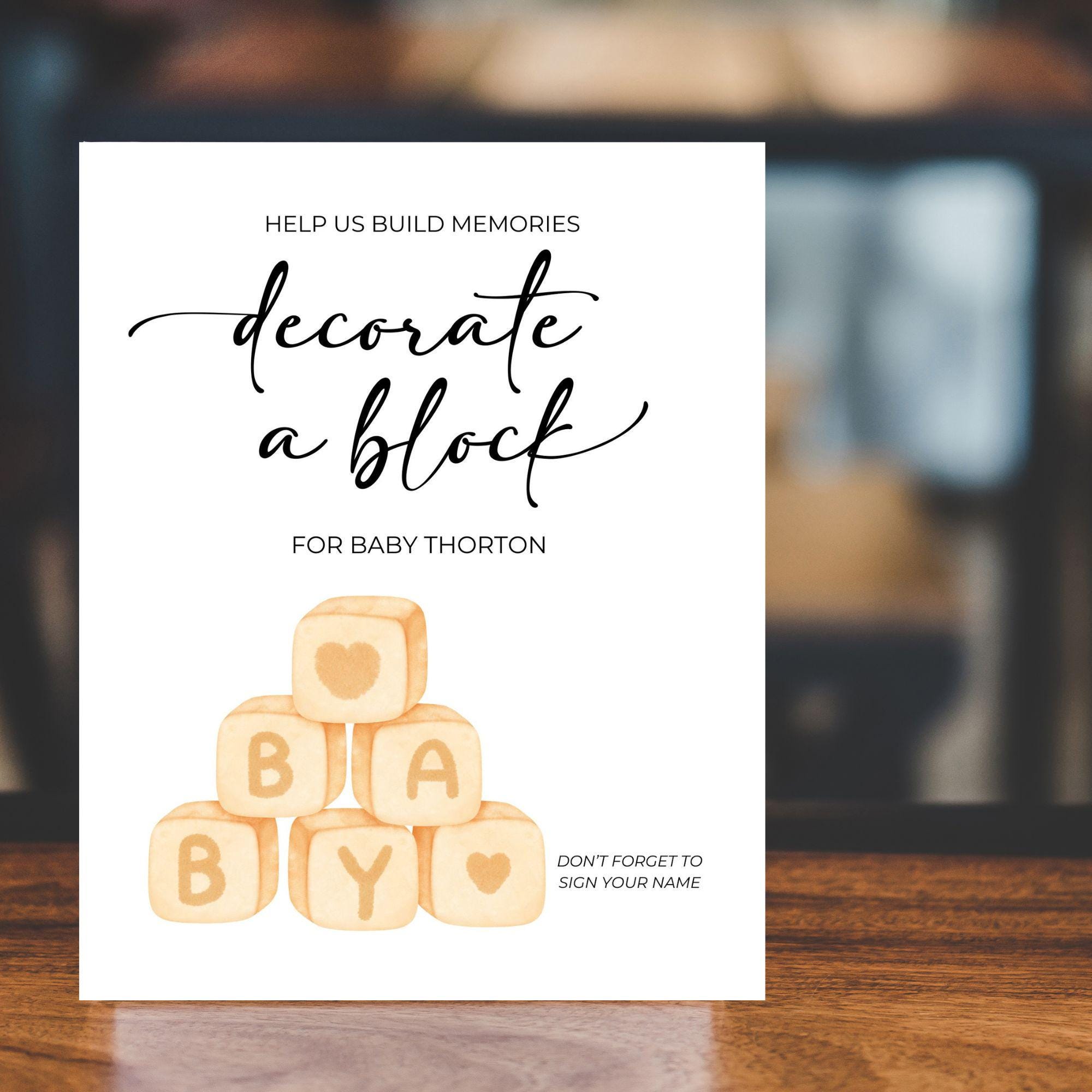 Decorate a Block Baby Shower Activity, Baby Shower Keepsake, Baby ...