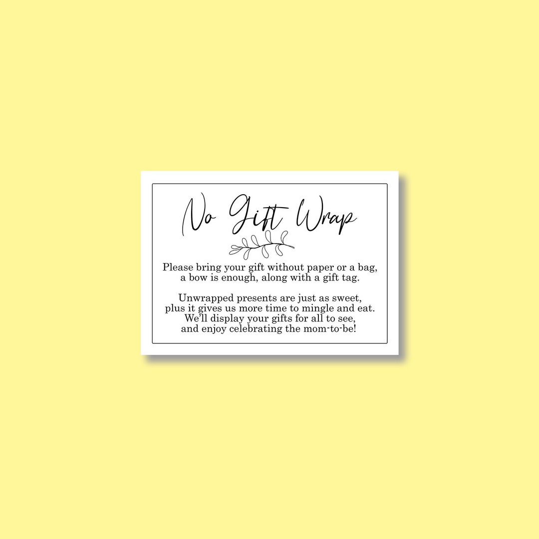 No Gift Wrap Card, Display Shower, a Request for Your Guest Digital ...
