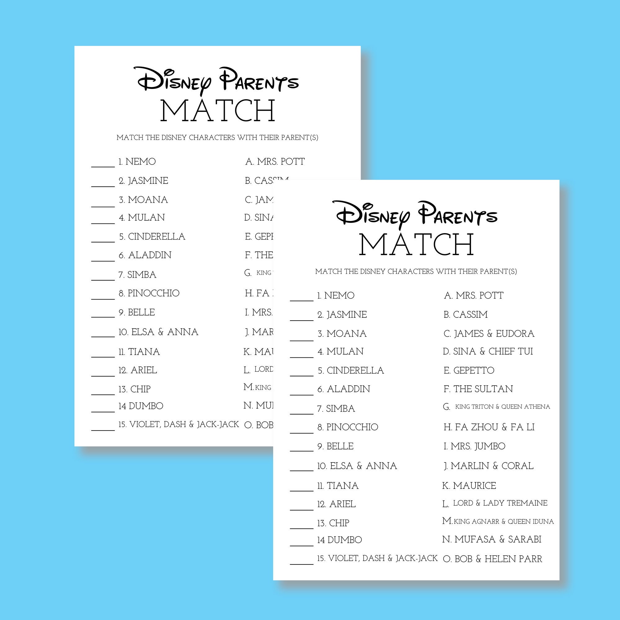 Parents Matching Baby Shower Game Card Match the Parents to - Etsy ...