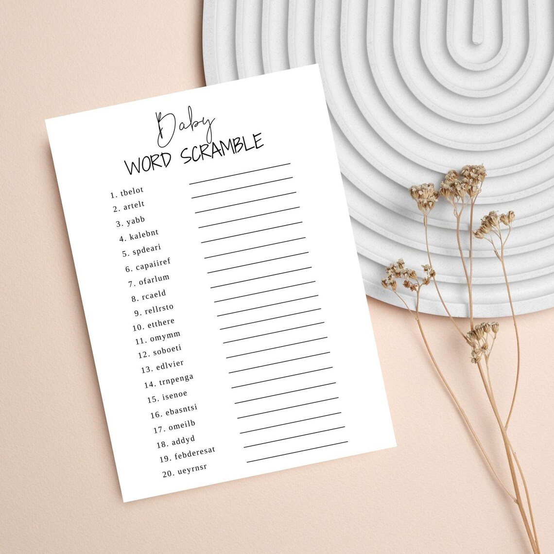 Baby Word Scramble Game, Printable Baby Shower Games, Baby Babble ...