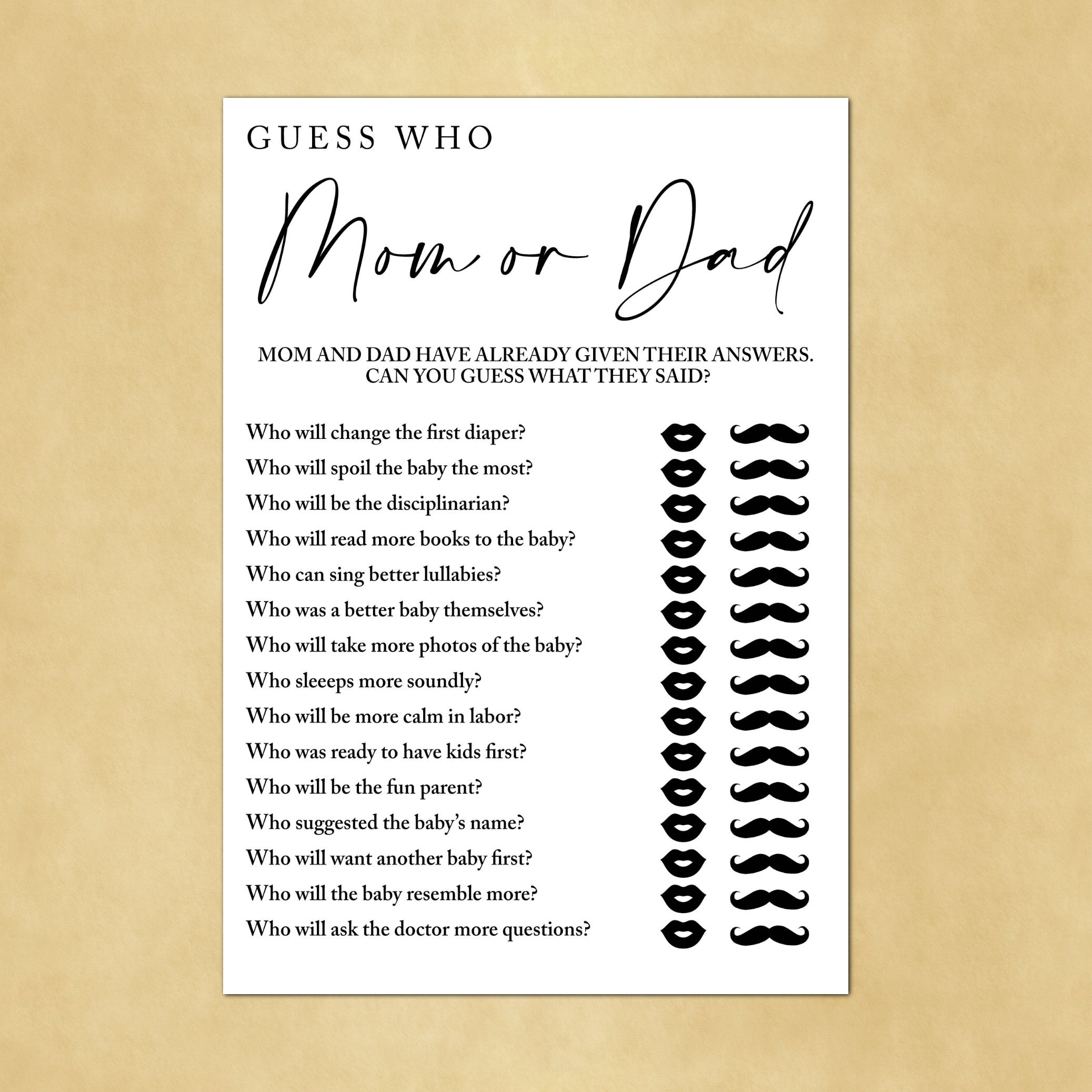 Guess Who Mom or Dad Printable Baby Shower Game for Guest - Etsy