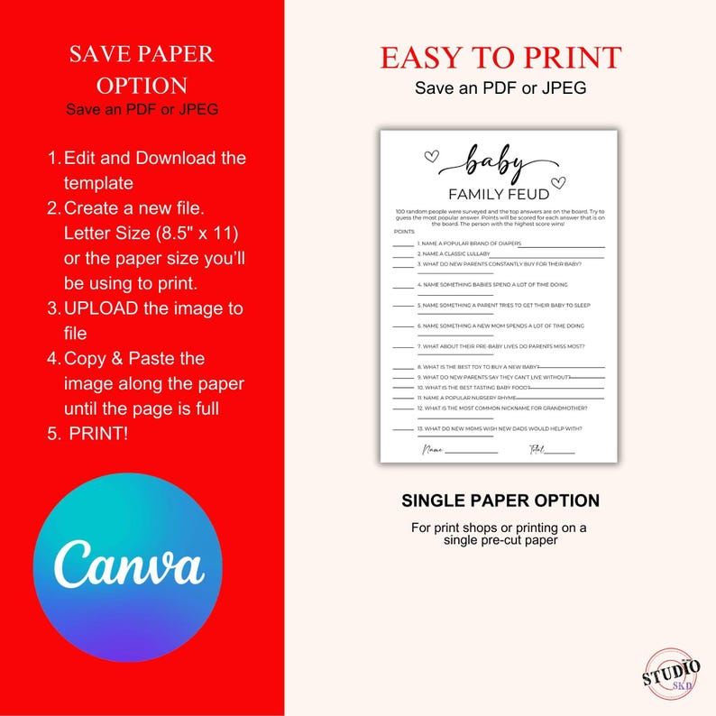 Baby Shower Family Feud, Printable Trivia Game, Editable Canva Template ...