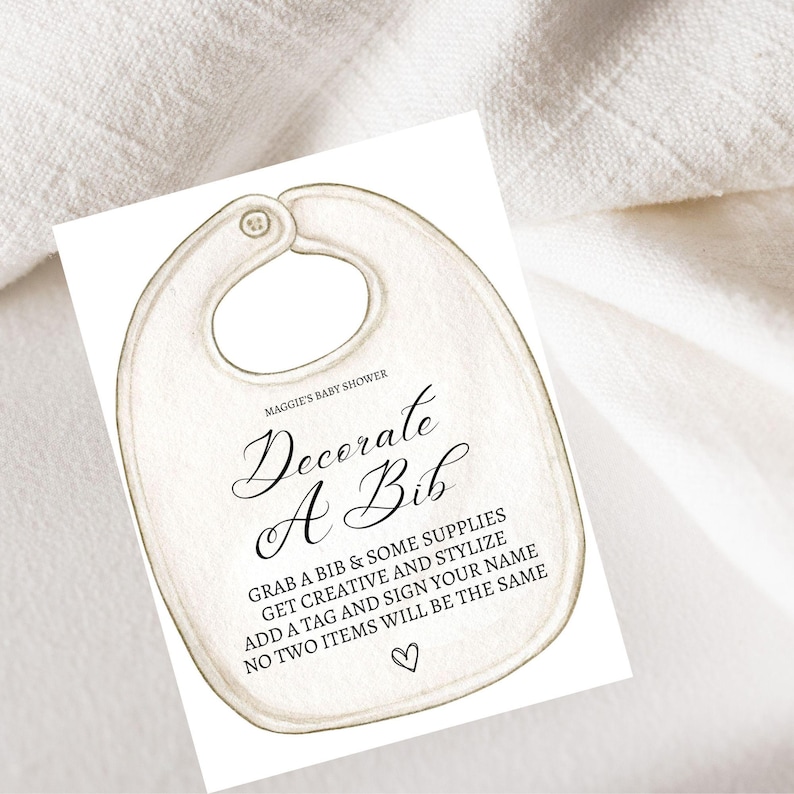 Decorate a Bib Sign, Baby Shower Activity Sign, Design a Bib Baby ...