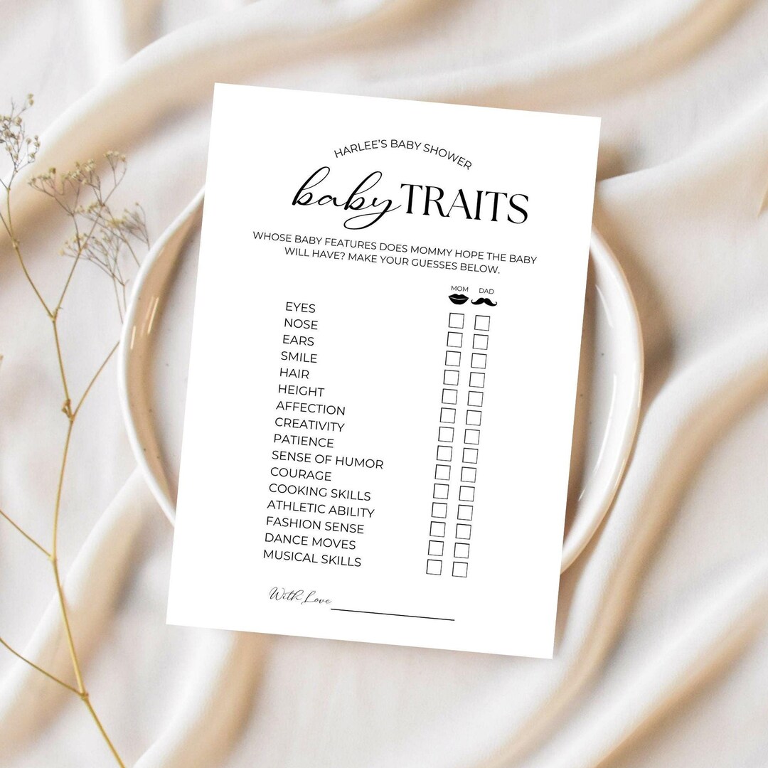 Printable Baby Shower Games, Baby Traits, Mommy or Daddy Game, Editable ...