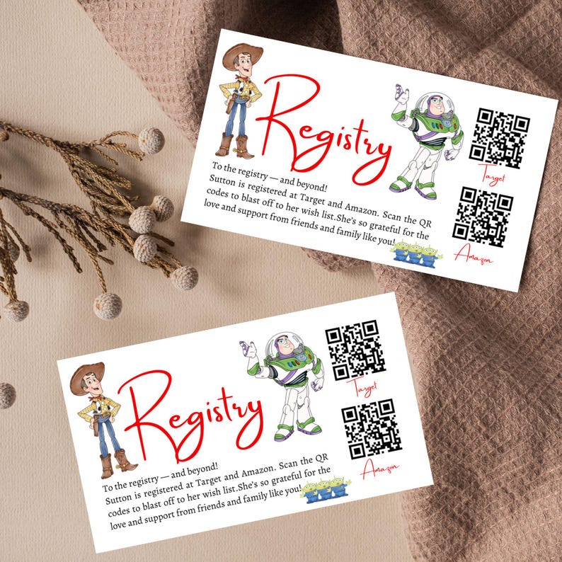 Boy Story Baby Shower Registry Card With QR Codes, Gifts for Baby Card ...