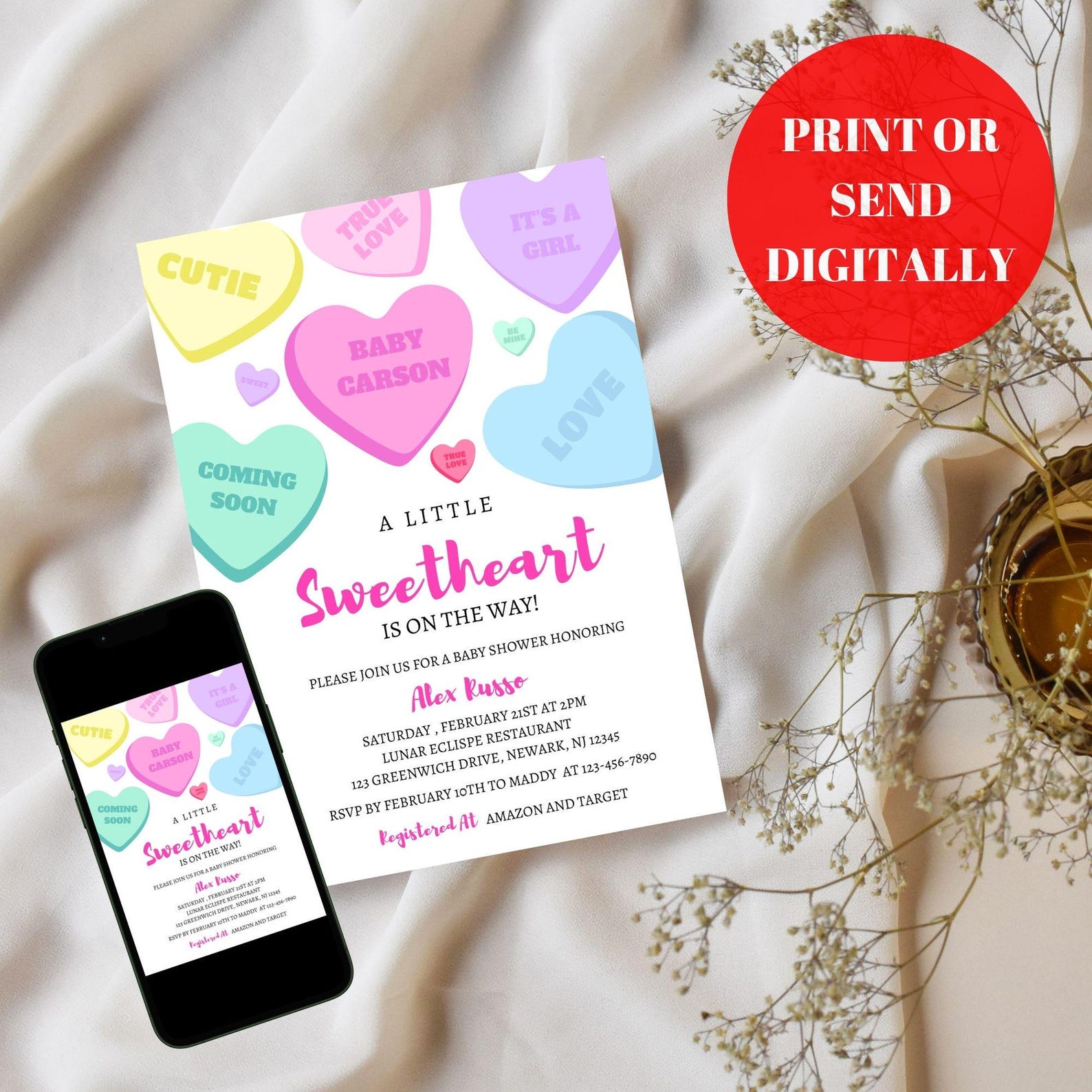 Sweetheart Baby Shower Invitation, Heart Candy Invite, Baby Sprinkle ...