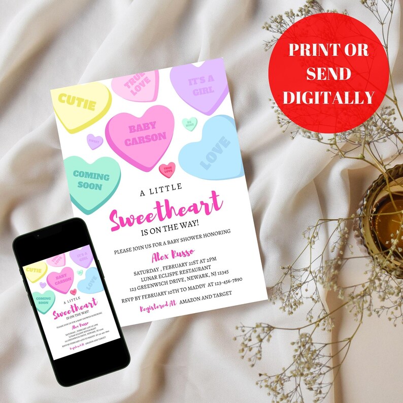Sweetheart Baby Shower Invitation, Heart Candy Invite, Baby Sprinkle ...