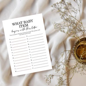 Alphabet Baby Shower Game, What Baby Item Begins With This Letter Game ...