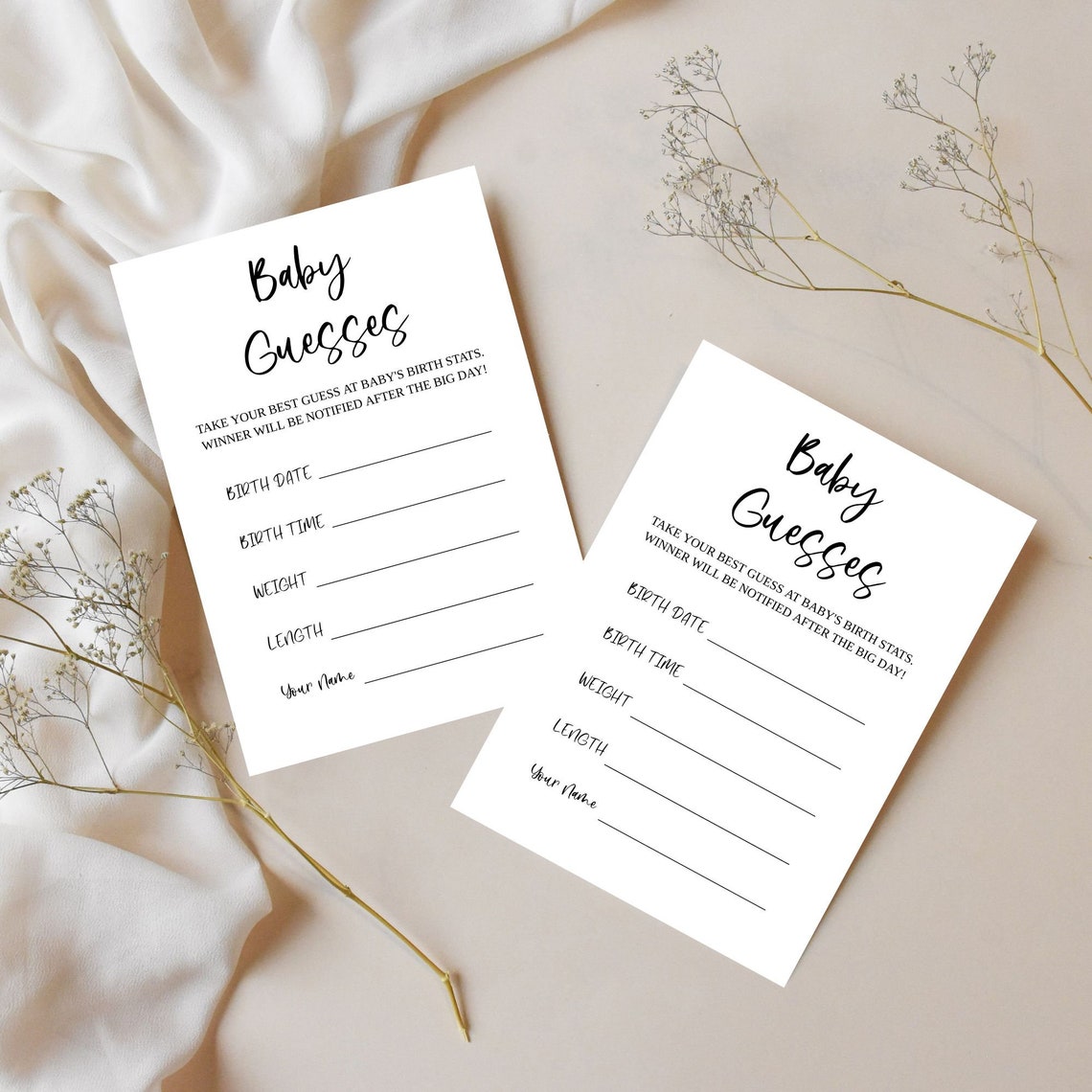 Baby Guesses Baby Shower Game, Baby Birth Stats Card, Guess the Baby ...
