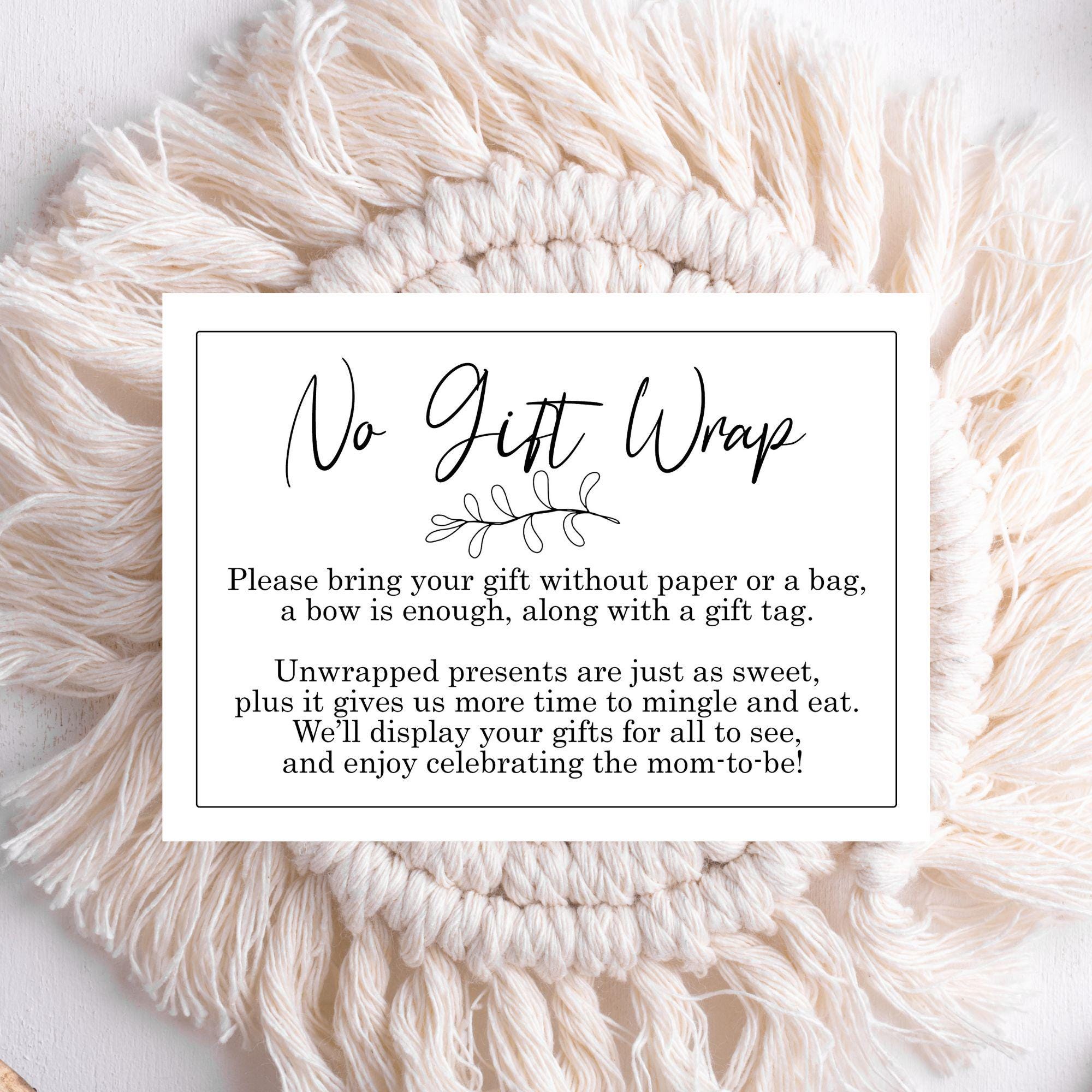 No Gift Wrap Request Baby Shower Card, Display Shower, Digital Download ...