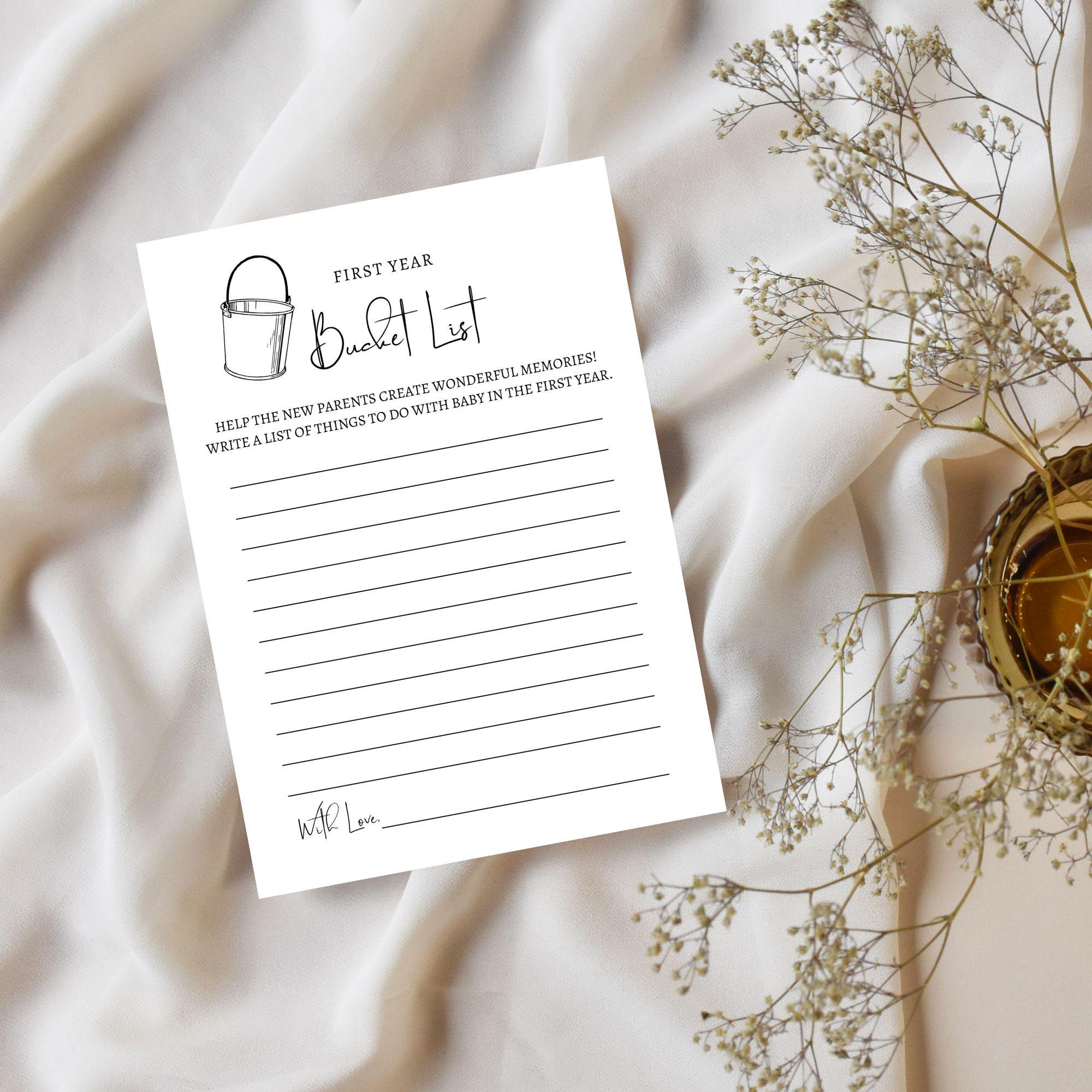 Baby Bucket List Baby Shower Activity, Minimalist Baby's First Year ...