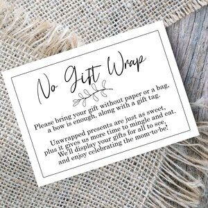 No Gift Wrap Request Baby Shower Card, Display Shower, Digital Download ...