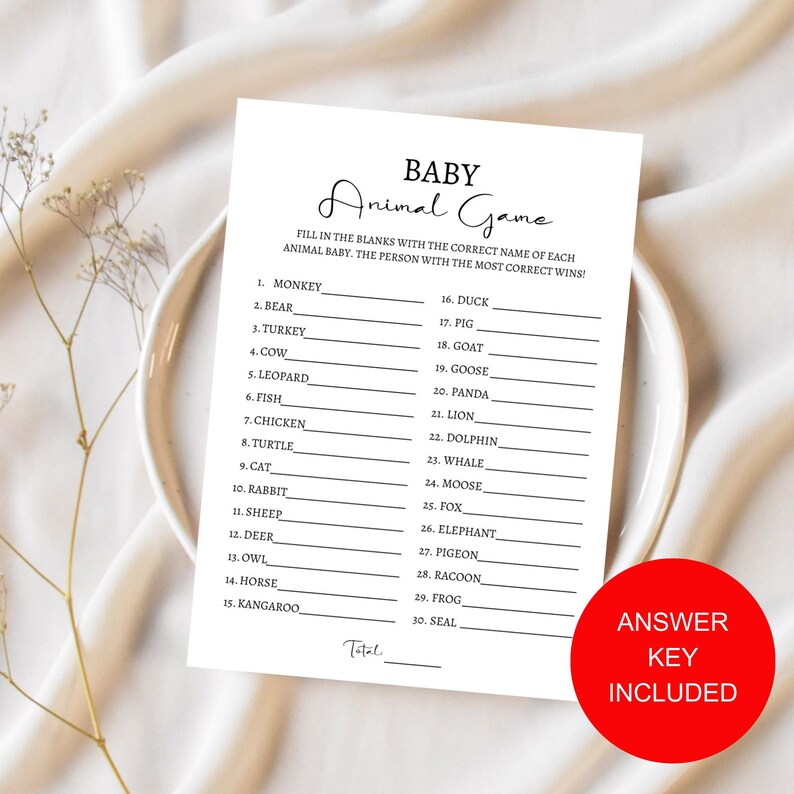 Baby Animal Baby Shower Game, Name the Baby Animal, Baby Animal Name ...