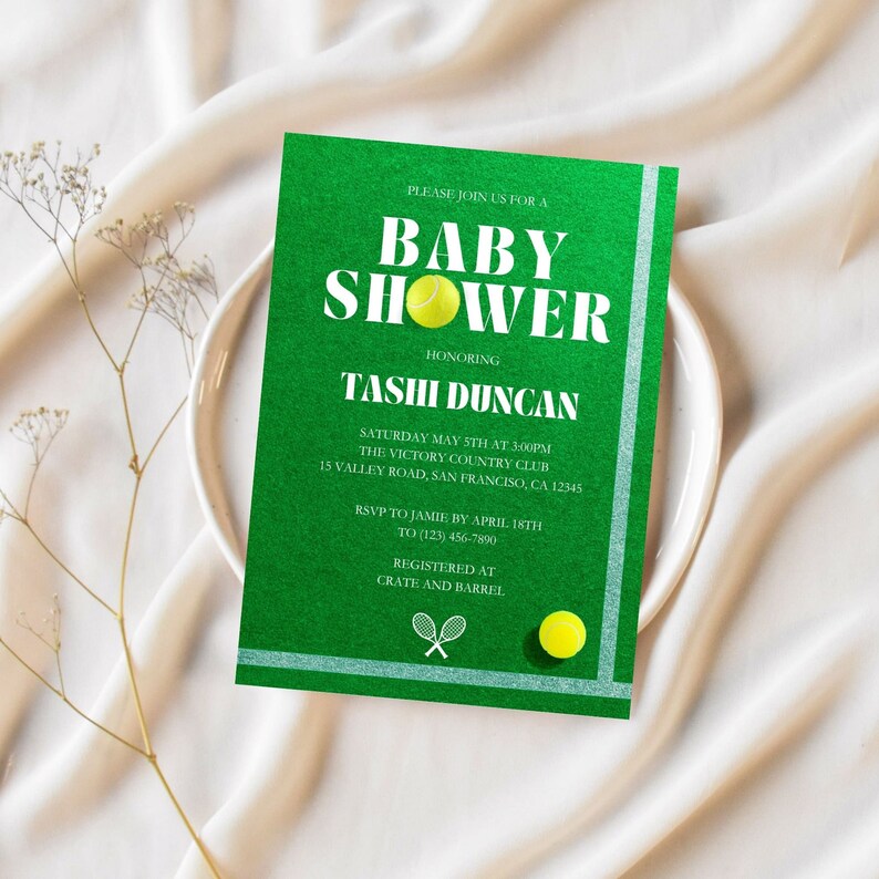 Tennis Baby Shower Invitation, Our Little Wimbledon Champ is on the Way ...