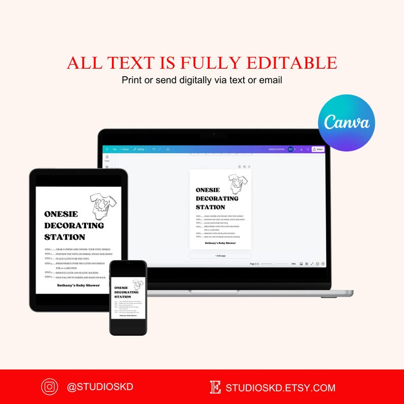 Onesie Station Baby Shower Sign, Decorate a Onesie Baby Shower Activity ...