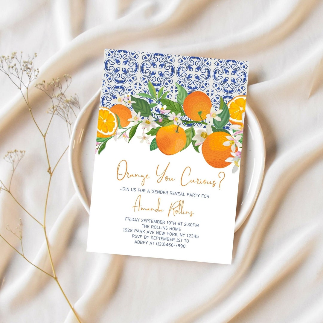 Gender Reveal Party Invitation, Orange You Curious?, Little Cutie ...