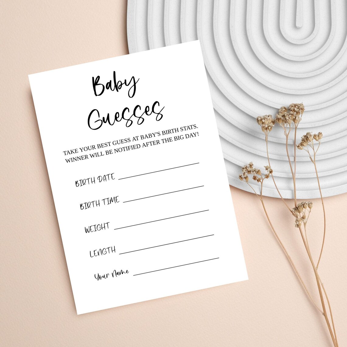 Baby Guesses Baby Shower Game, Baby Birth Stats Card, Guess the Baby ...