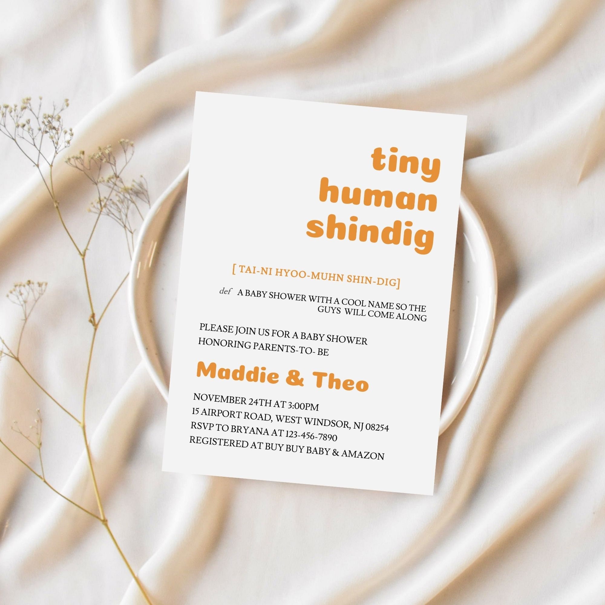 Tiny Human Shindig Invitation, Modern Baby Shower Invitation, Jack and ...