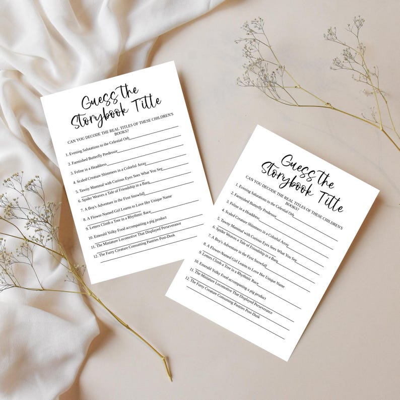 Printable Baby Shower Games, Guess the Storybook Title, Children's Book ...