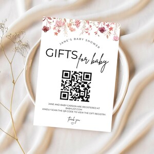 Baby Shower Registry Card With QR Codes, Wildflower Registry Card ...