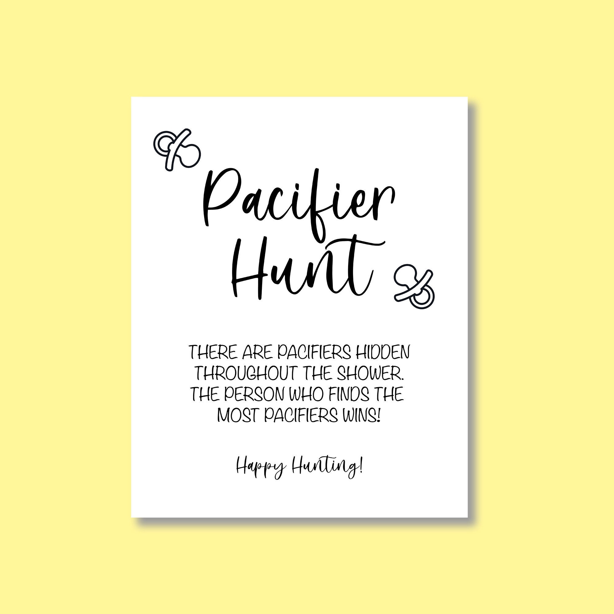 Pacifier Hunt Baby Shower Game Sign Instant Printable Template - Etsy