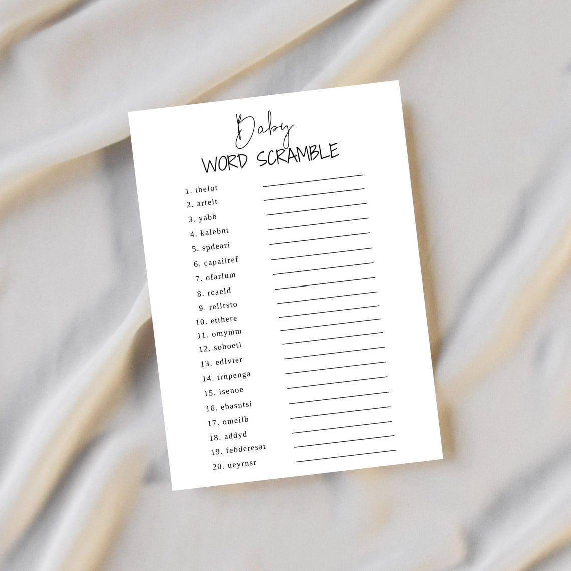 Baby Word Scramble Game, Printable Baby Shower Games, Baby Babble ...